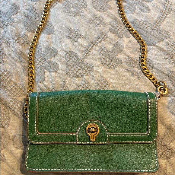 Fossil | Bags | Fossil Green Crossbody Bag With Gold Chain | Poshmark